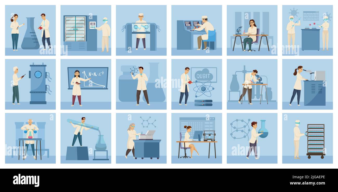 Laboratory set of eighteen square compositions with flat human ...