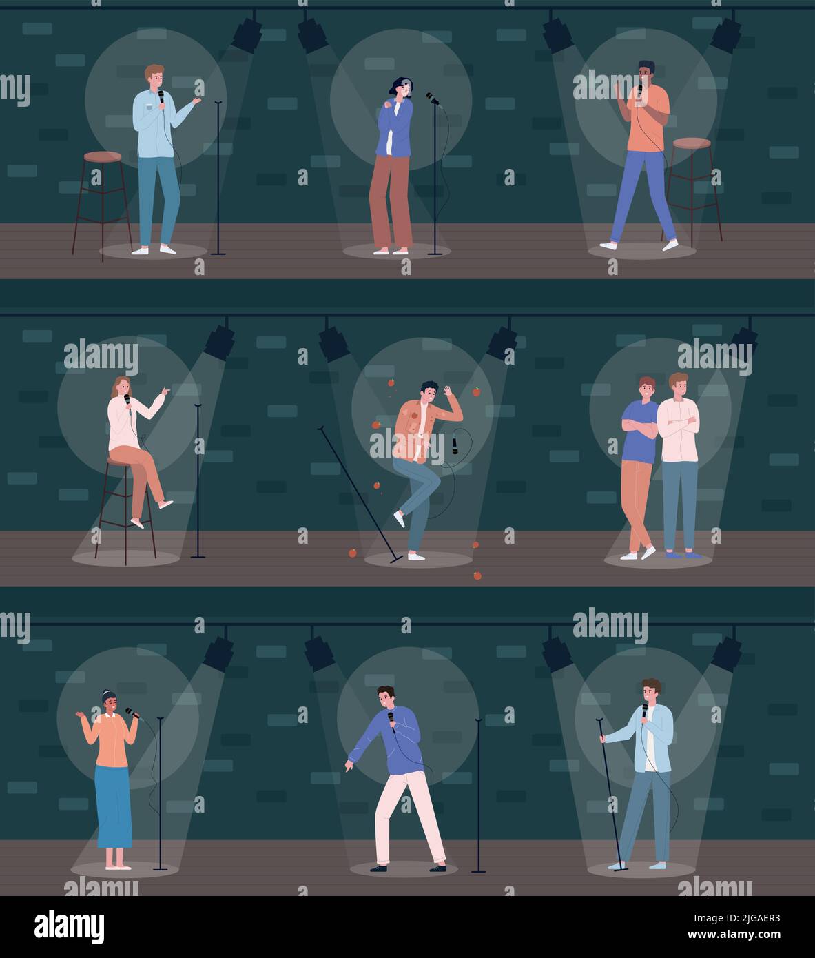 Stand up comedy show open microphone flat horizontal banners set with ...