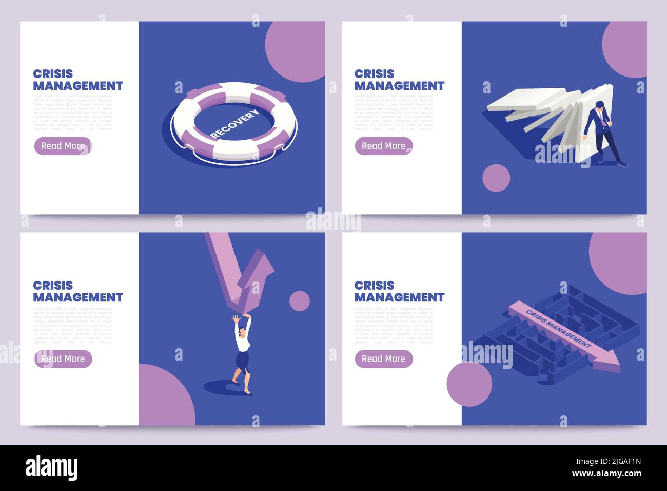Crisis management isometric concept set with abstract business symbols isolated vector ...