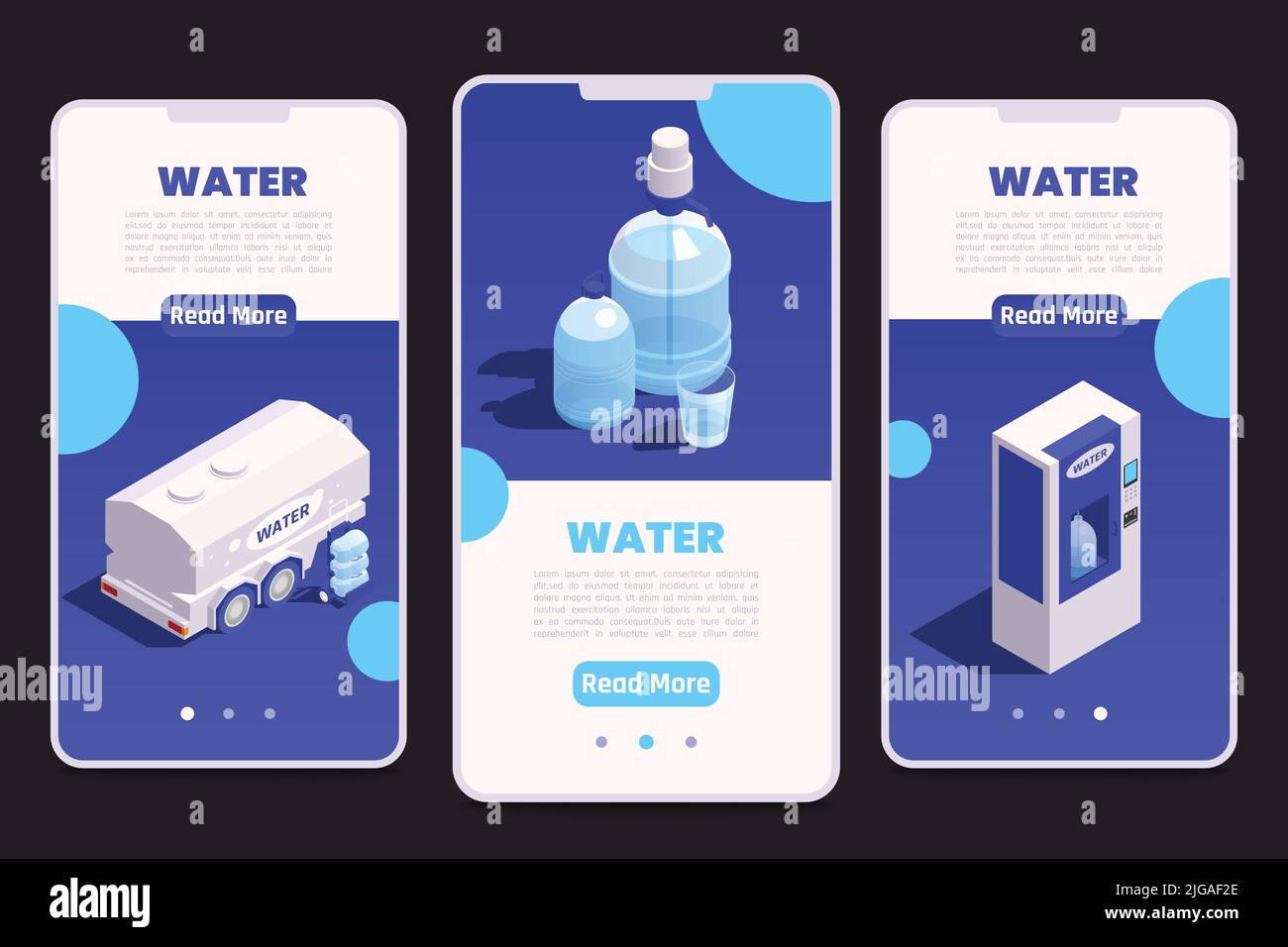 Water delivery business set with mobile app templates isolated vector ...