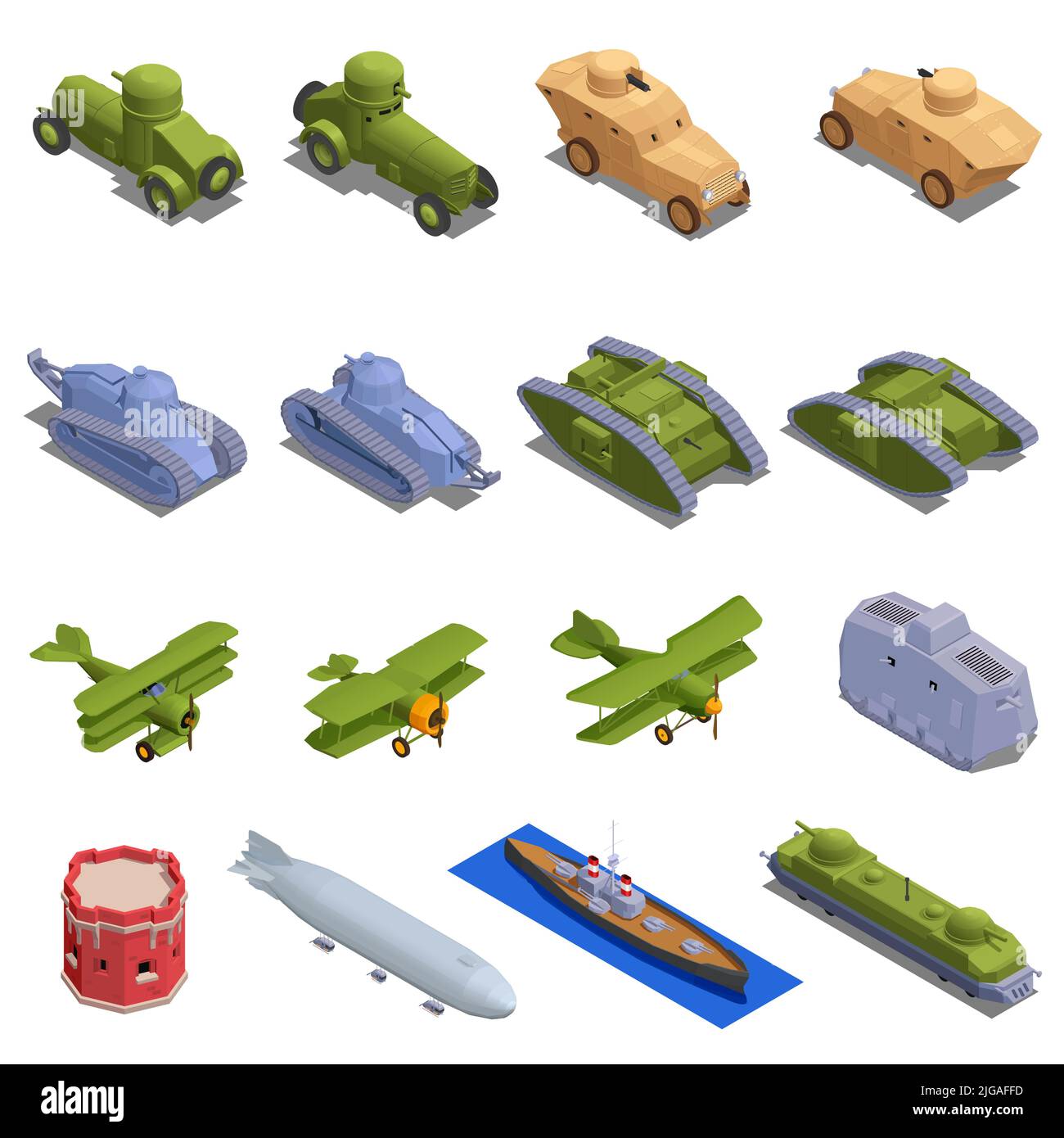 First world war military vehicles and equipment isometric set isolated vector illustration Stock ...