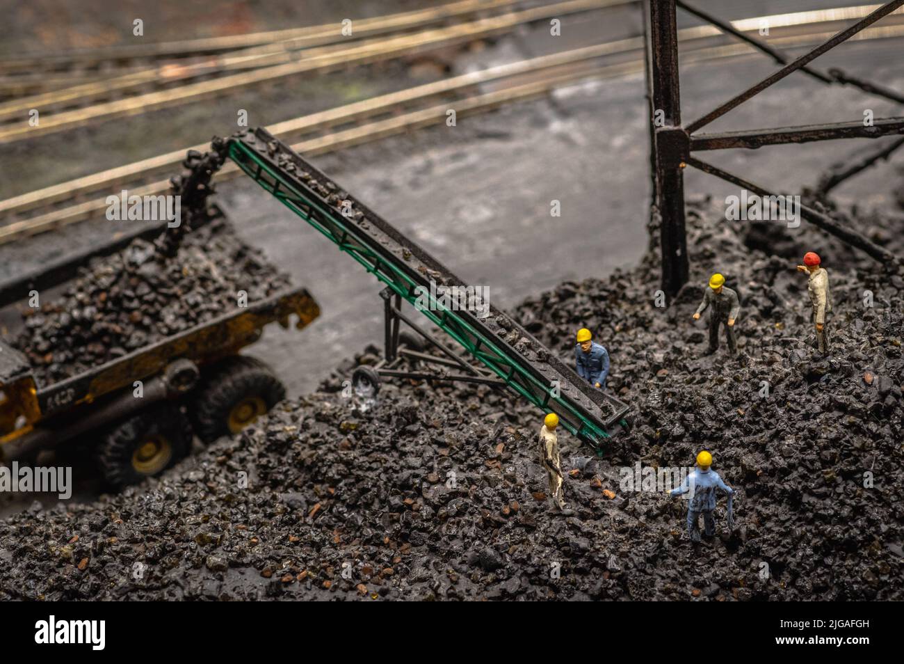 Toy representation of workers mining coal on a construction site Stock ...