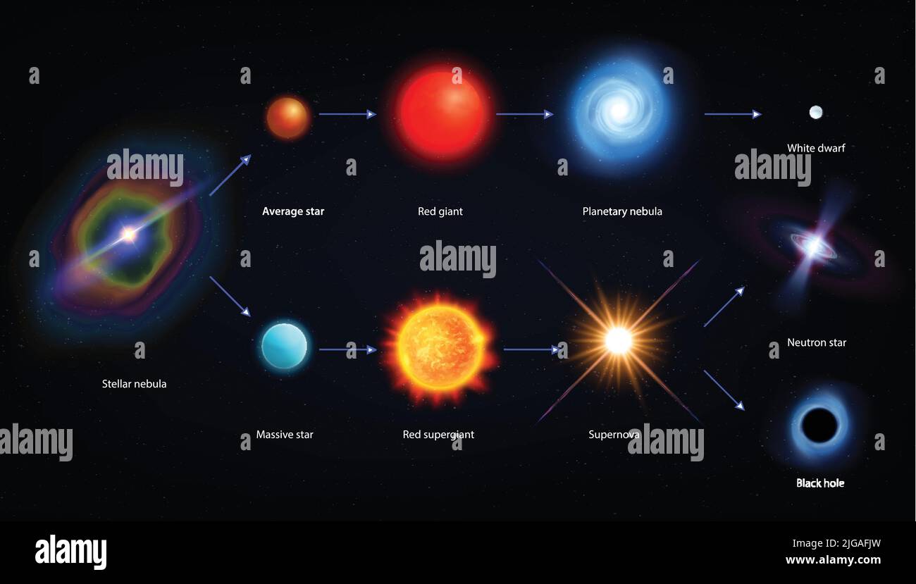Star life cycle infographics with realistic images of massive and ...
