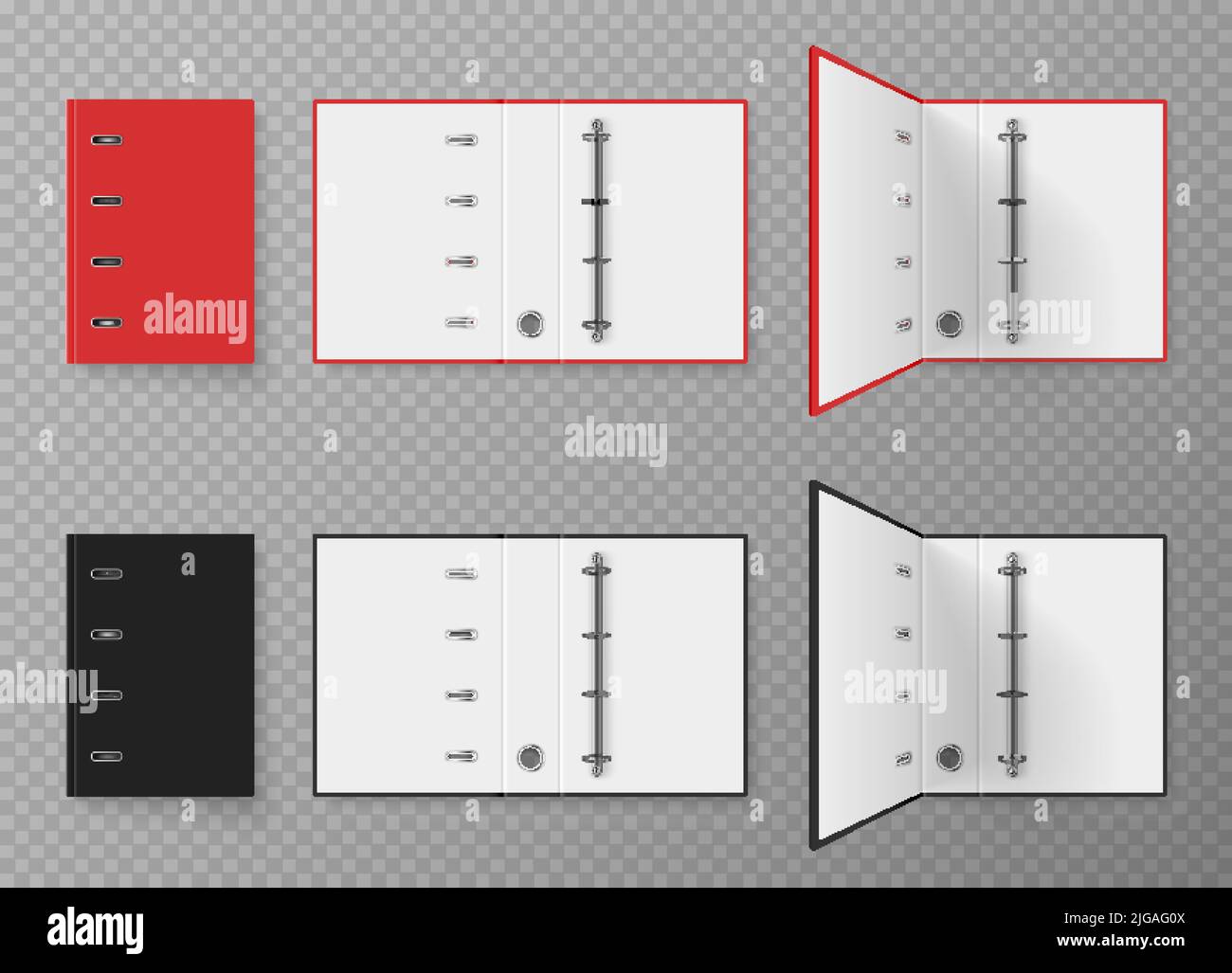 Red and black A4 office binder with metal rings realistic template on ...