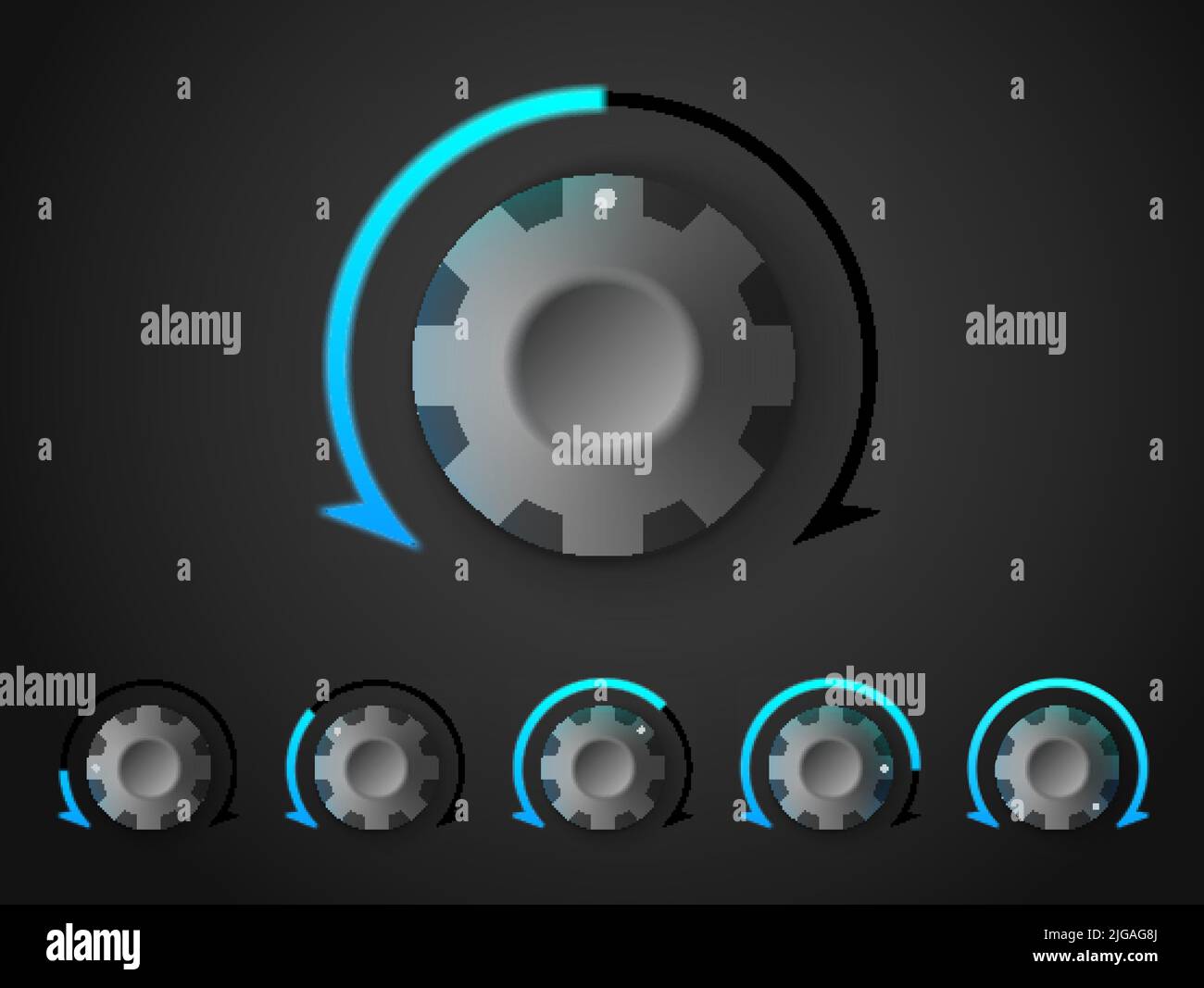 Adjustment dial realistic set of round knobs with blue scale isolated ...