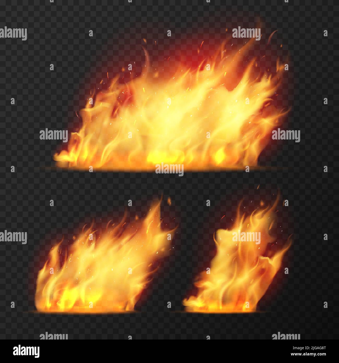 Fire flame shapes with sparks realistic set isolated on transparent ...