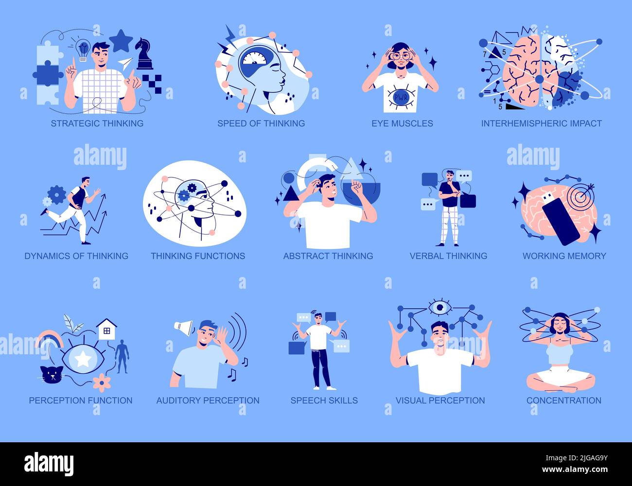 Brain color set of isolated images with text captions and human ...