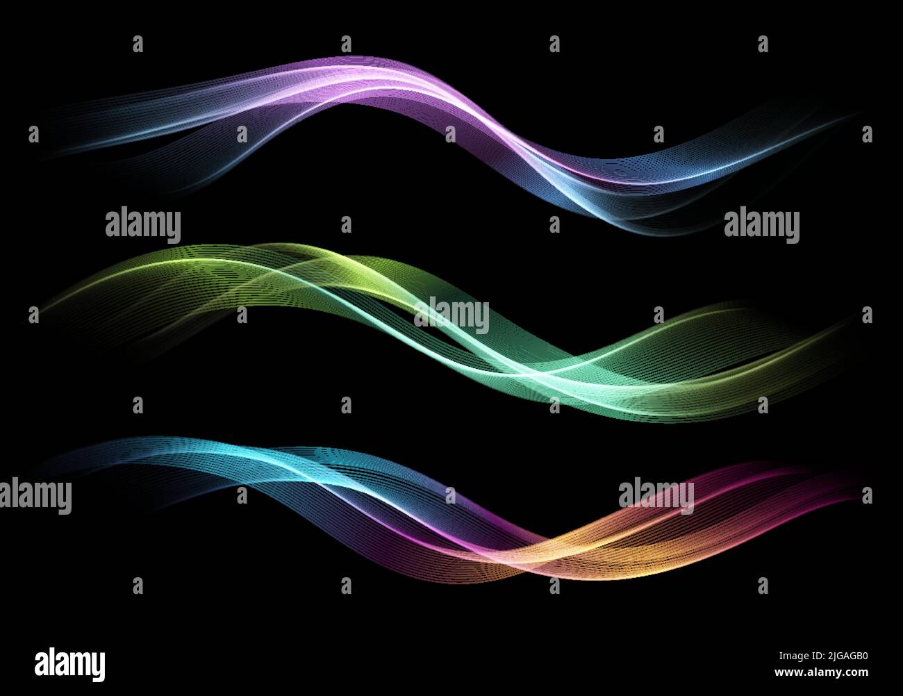 Abstract Waves. Shiny moving lines design element on dark background ...