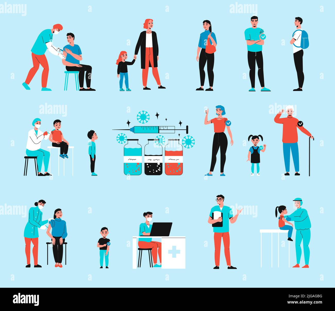 Vaccination color set with isolated icons of vaccines in colorful vials ...