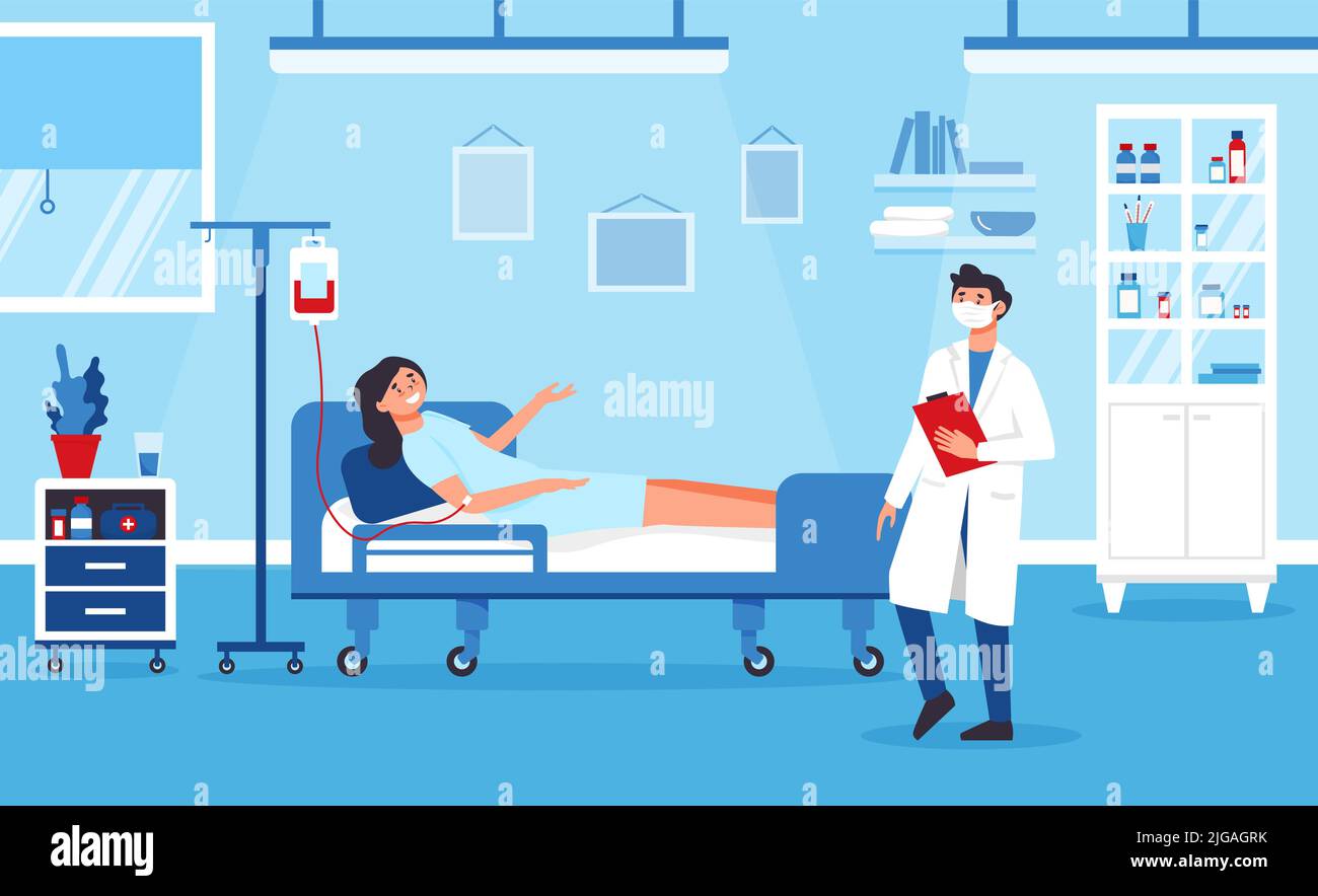 Hospital composition with indoor scenery of hospital ward interior with ...