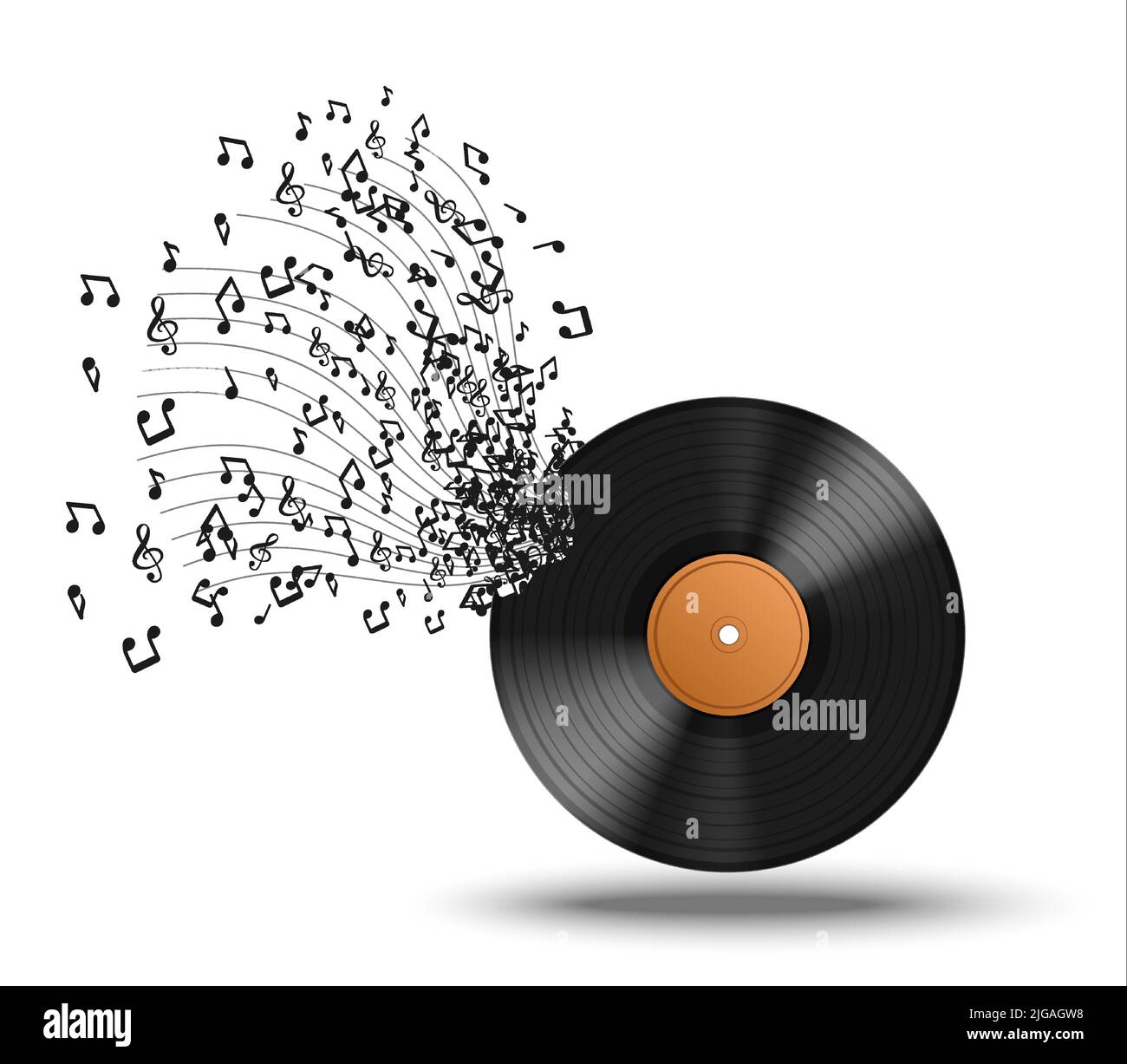 Vinyl record music realistic composition abstraction with musical notes ...