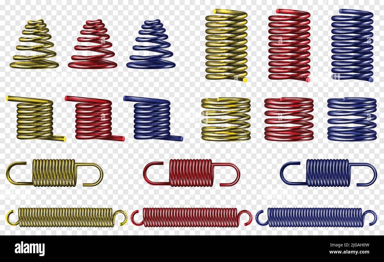 Metal spring realistic transparent color set with flex symbols isolated ...