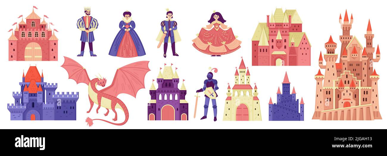 Kingdom big set with characters of medieval fairytale heroes castles ...