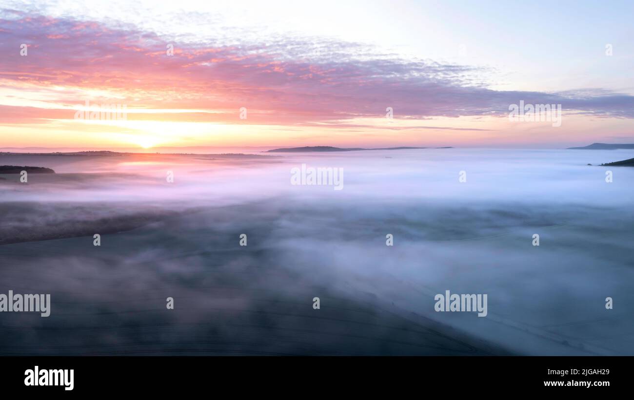 Beautiful drone landscape image of sea of fog rolling across South ...