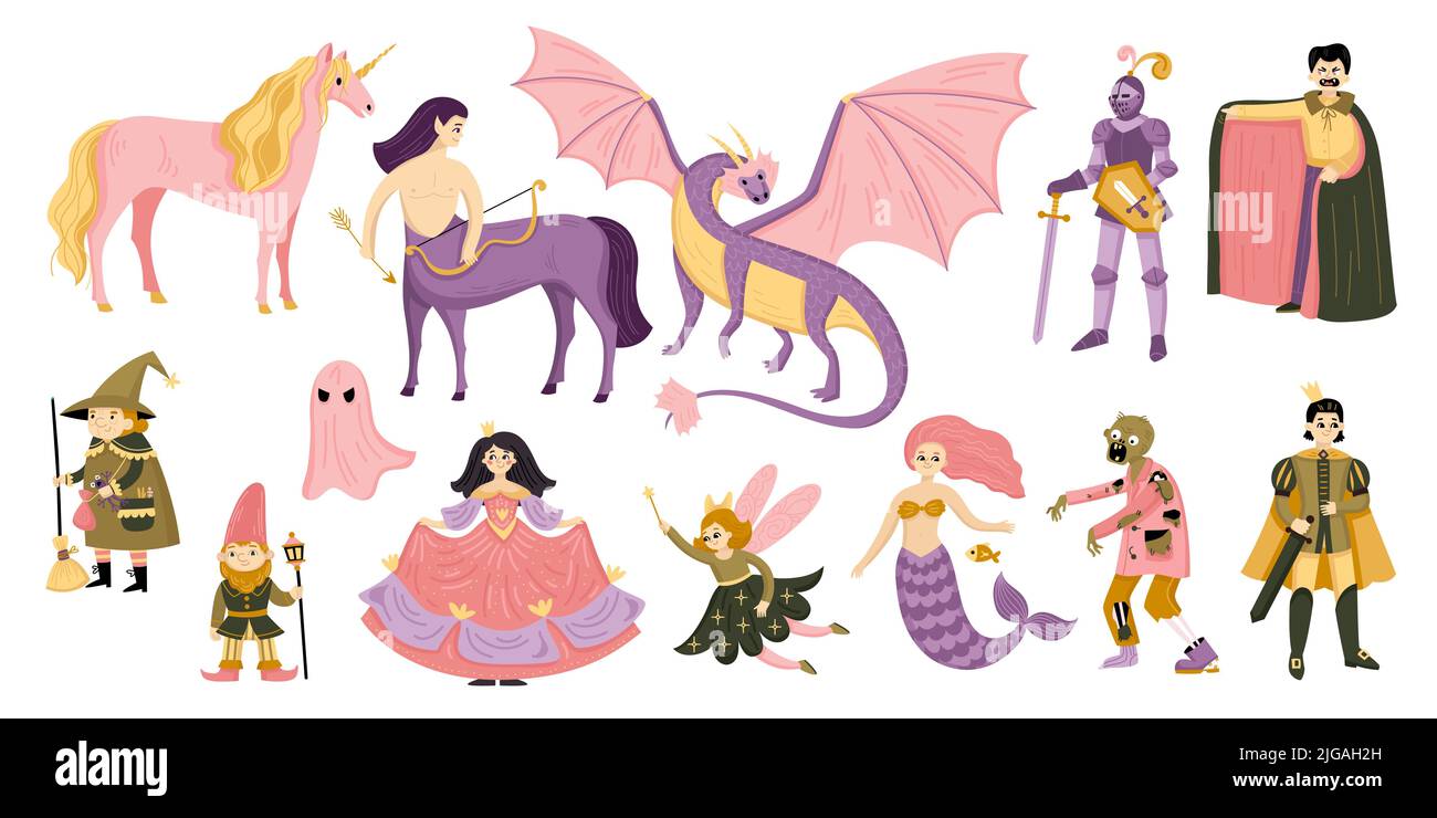 Fairy tale color icon set with dragon prince zombie fairytale and other ...