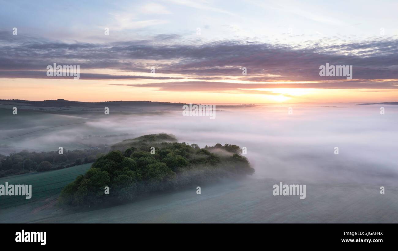 Beautiful drone landscape image of sea of fog rolling across South ...