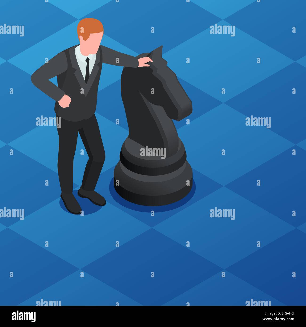 Leadership infographic composition with isometric chess board scenery ...