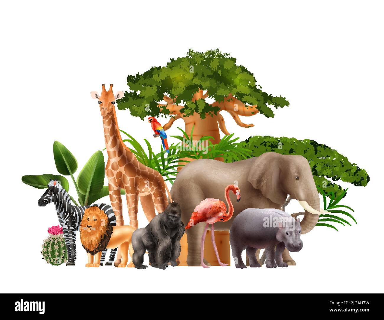 Realistic africa composition with isolated view of giant trees and ...