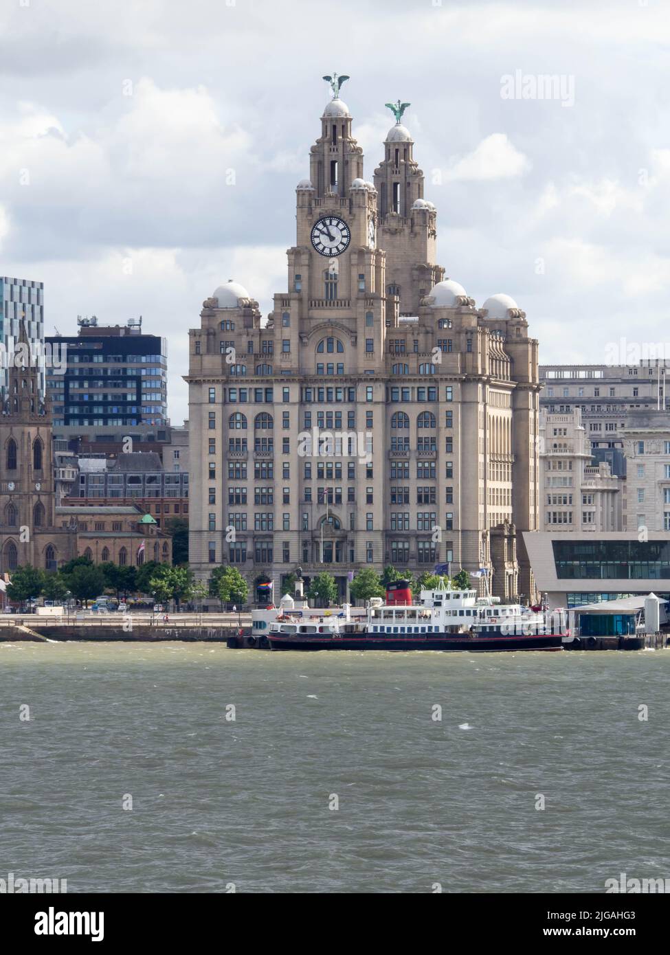 Liver building with the Mersey Ferry from across the River Mersey Stock ...