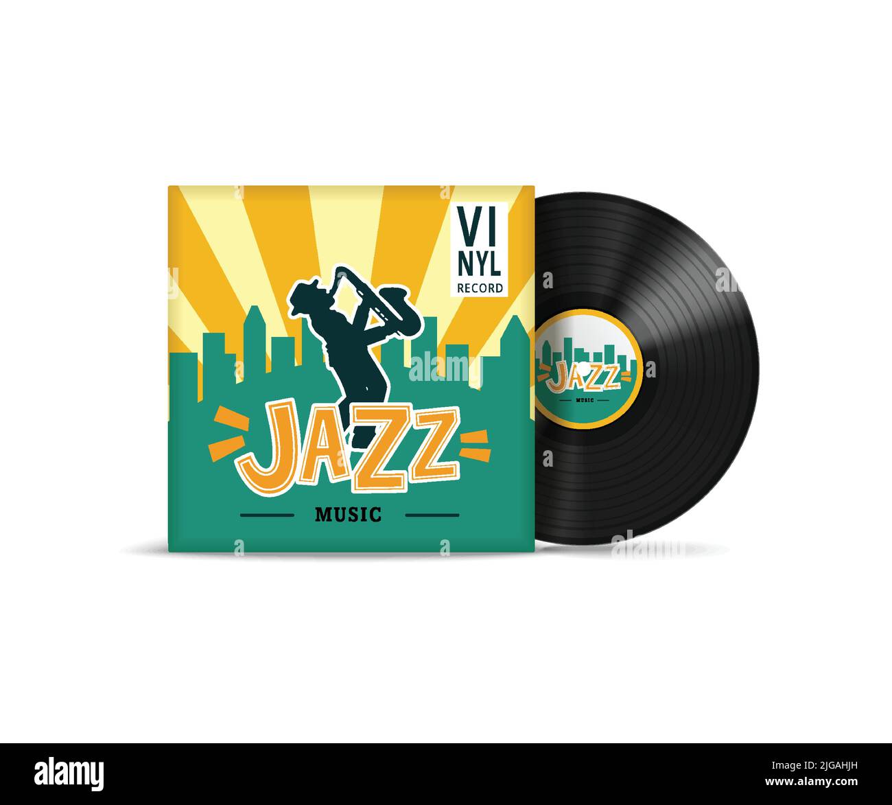 Realistic jazz music vinyl record cover design in retro style against ...