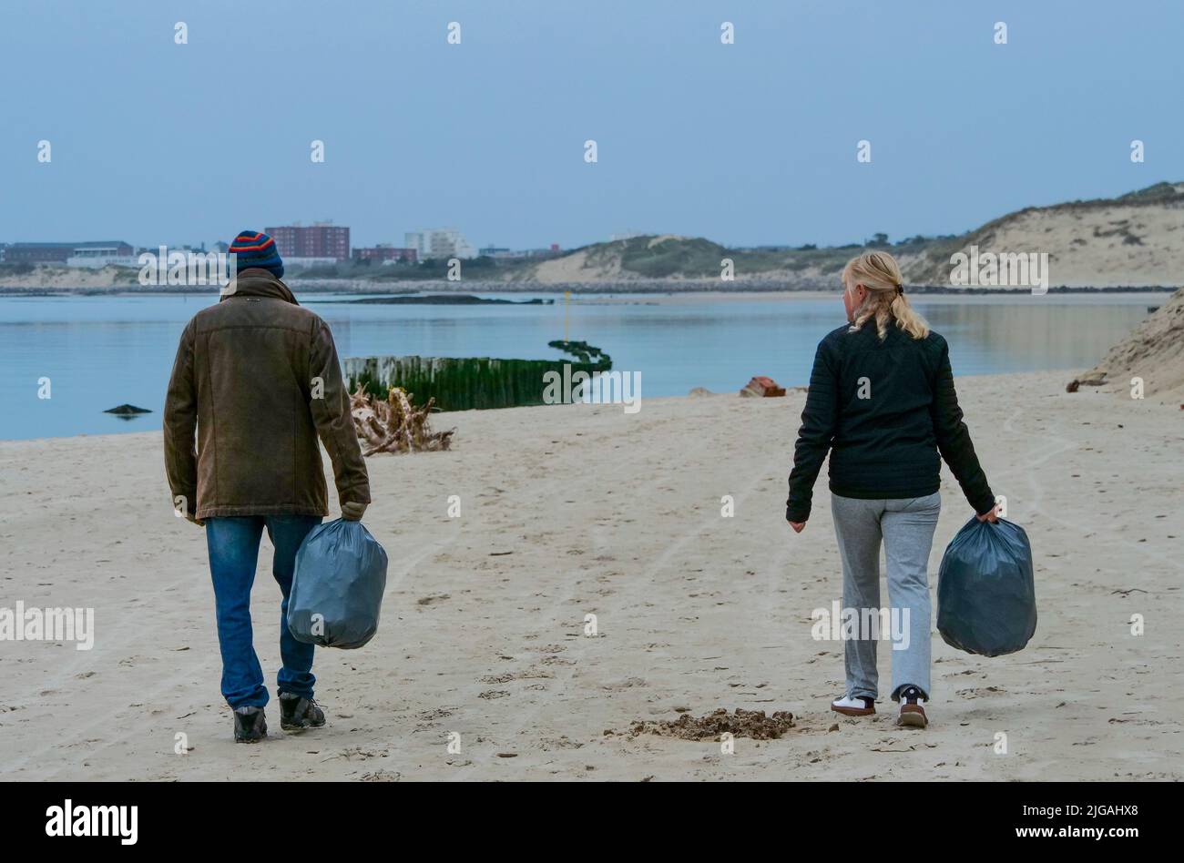 Authie bay at twilight, Berck-sur-mer, Picardie, Pas-de-Calais, Hauts ...