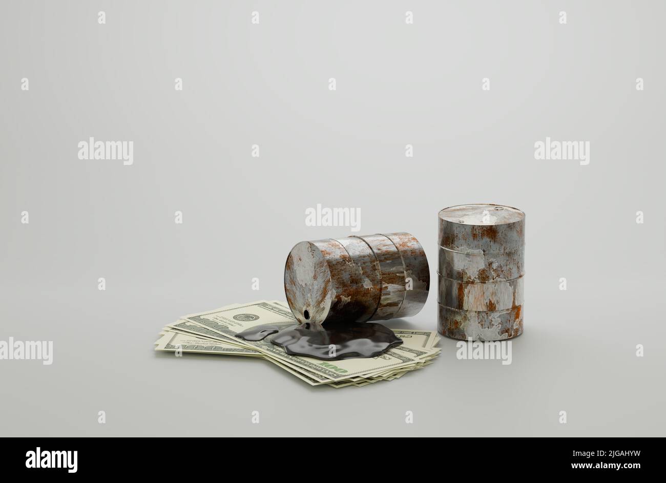 Oil tank and dollar money on white background, 3D illustrations ...
