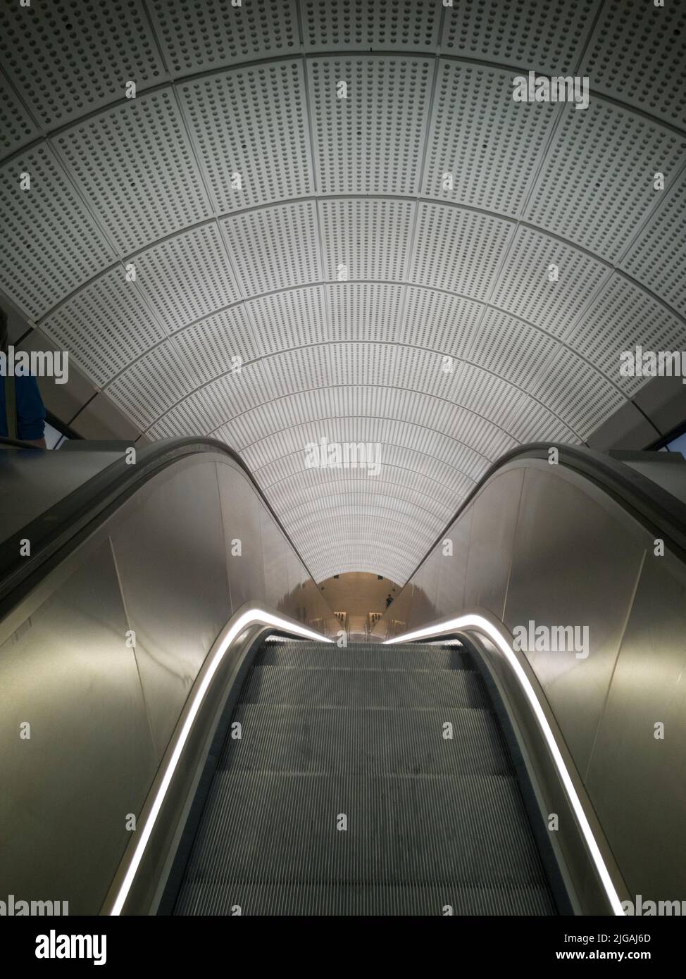 Elizabeth Line, Liverpool St, London, UK, May 2022. Escalators ...