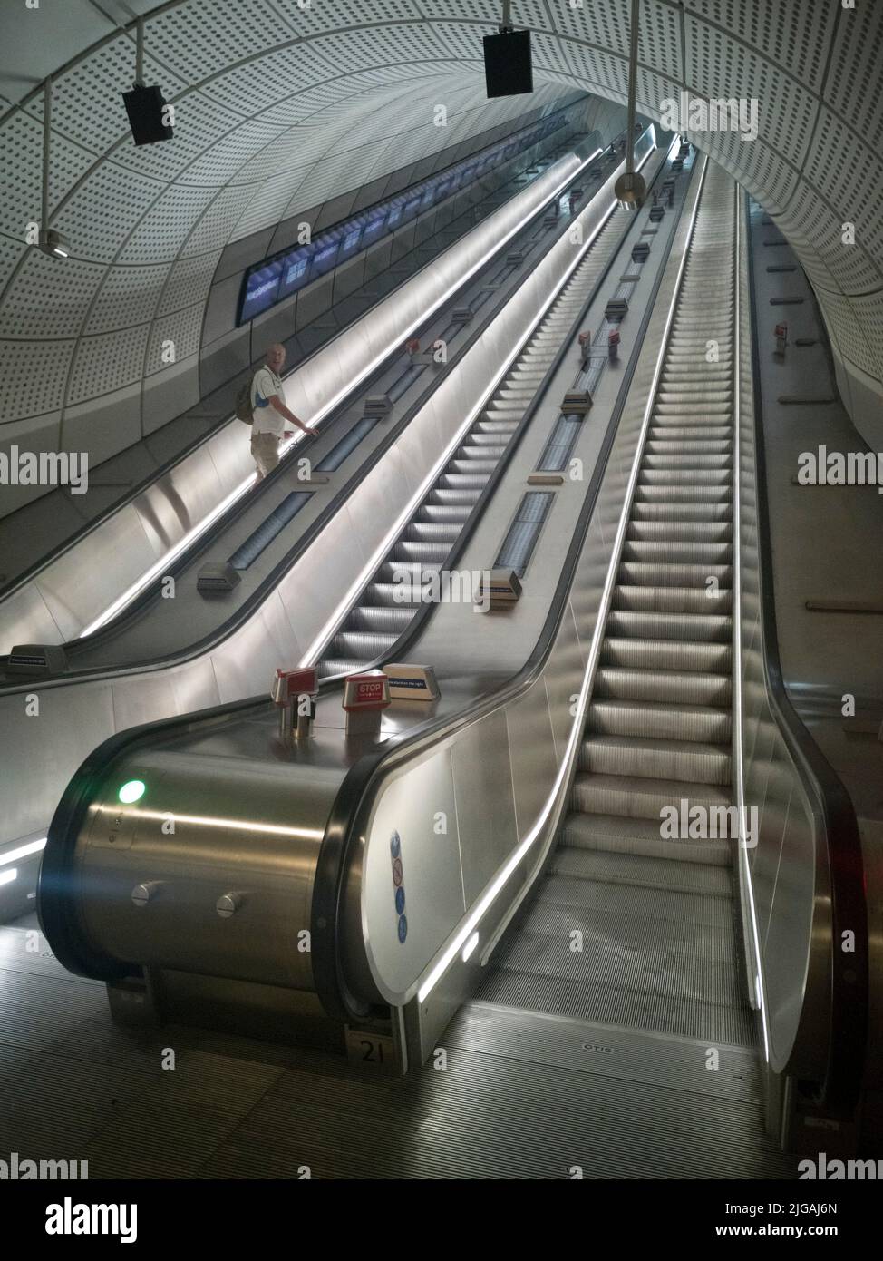 Elizabeth Line, Liverpool St, London, UK, May 2022. Escalators ...