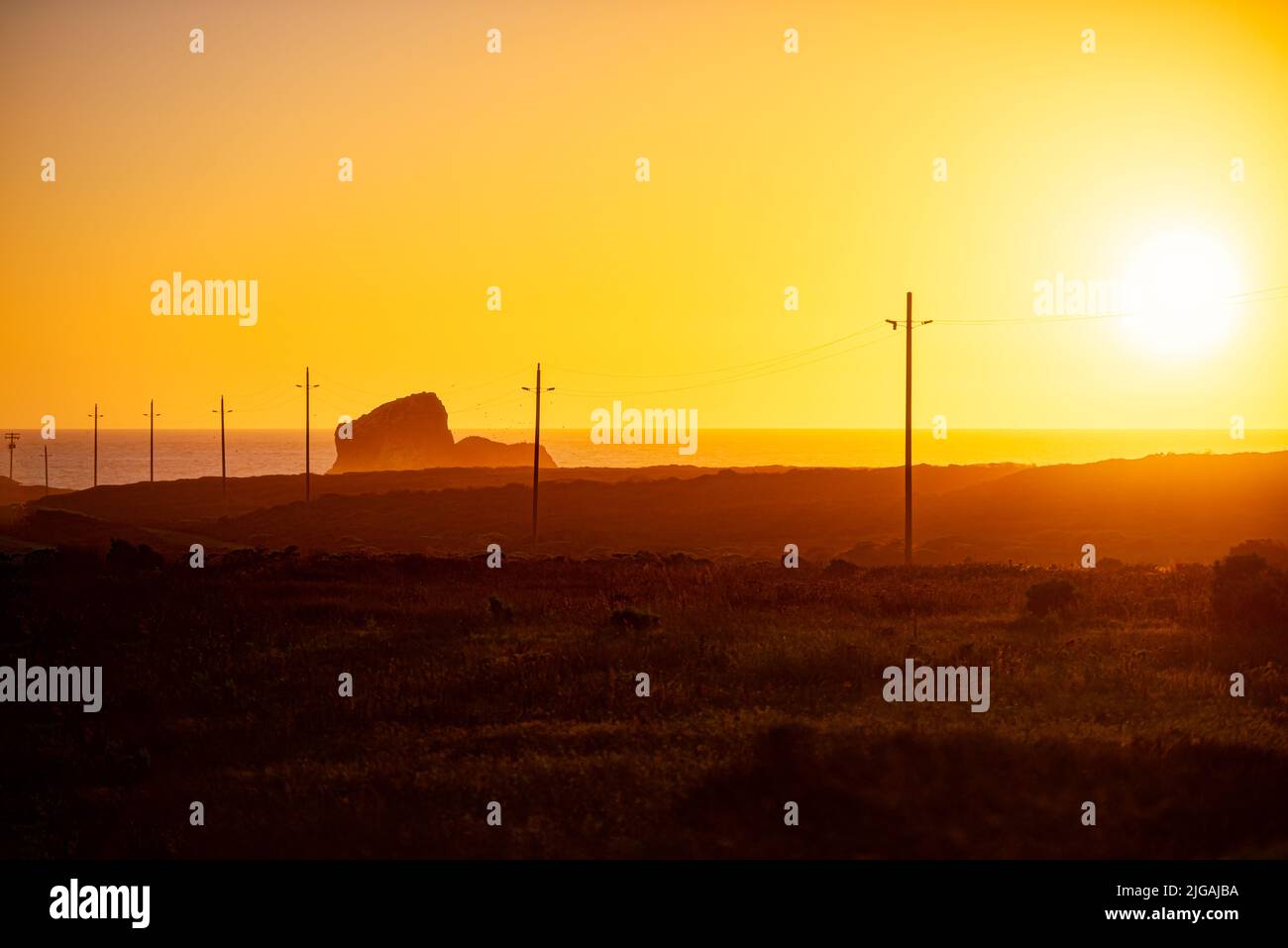 Power grid lines at Big sur coast in California, United States of ...