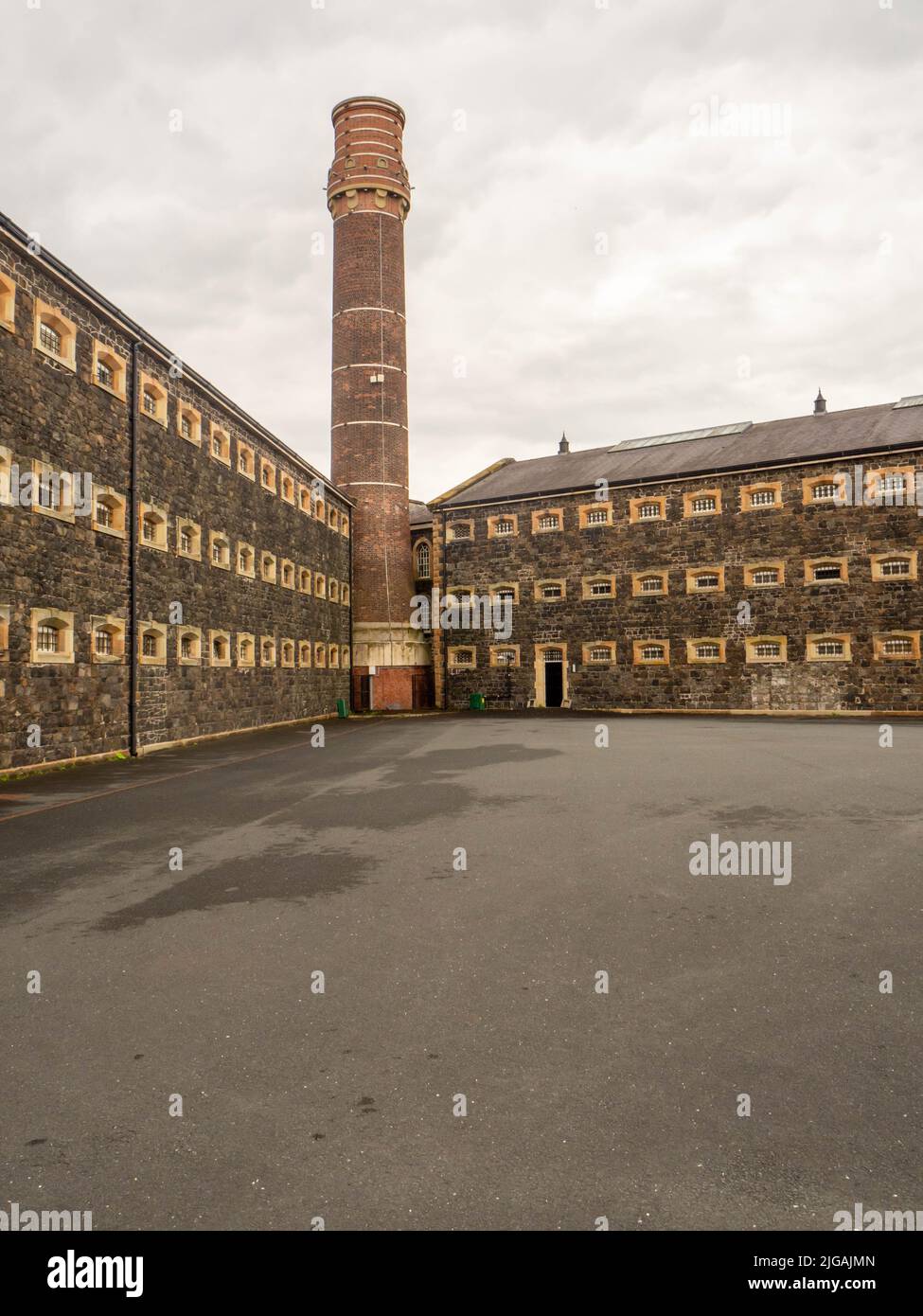 Two of the wings with the large central chimney across the exercise ...