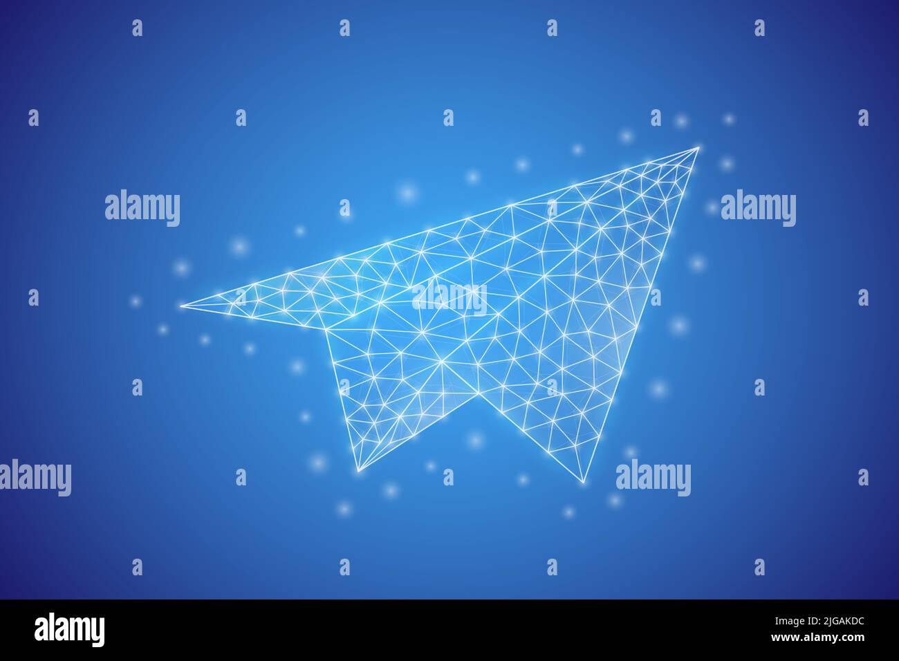 Paper airplane low poly symbol with white connected dots. 3d geometric ...