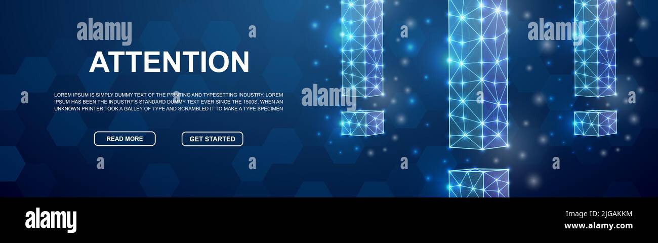 Exclamation mark polygonal horizontal banner. Alert low poly symbol for ...