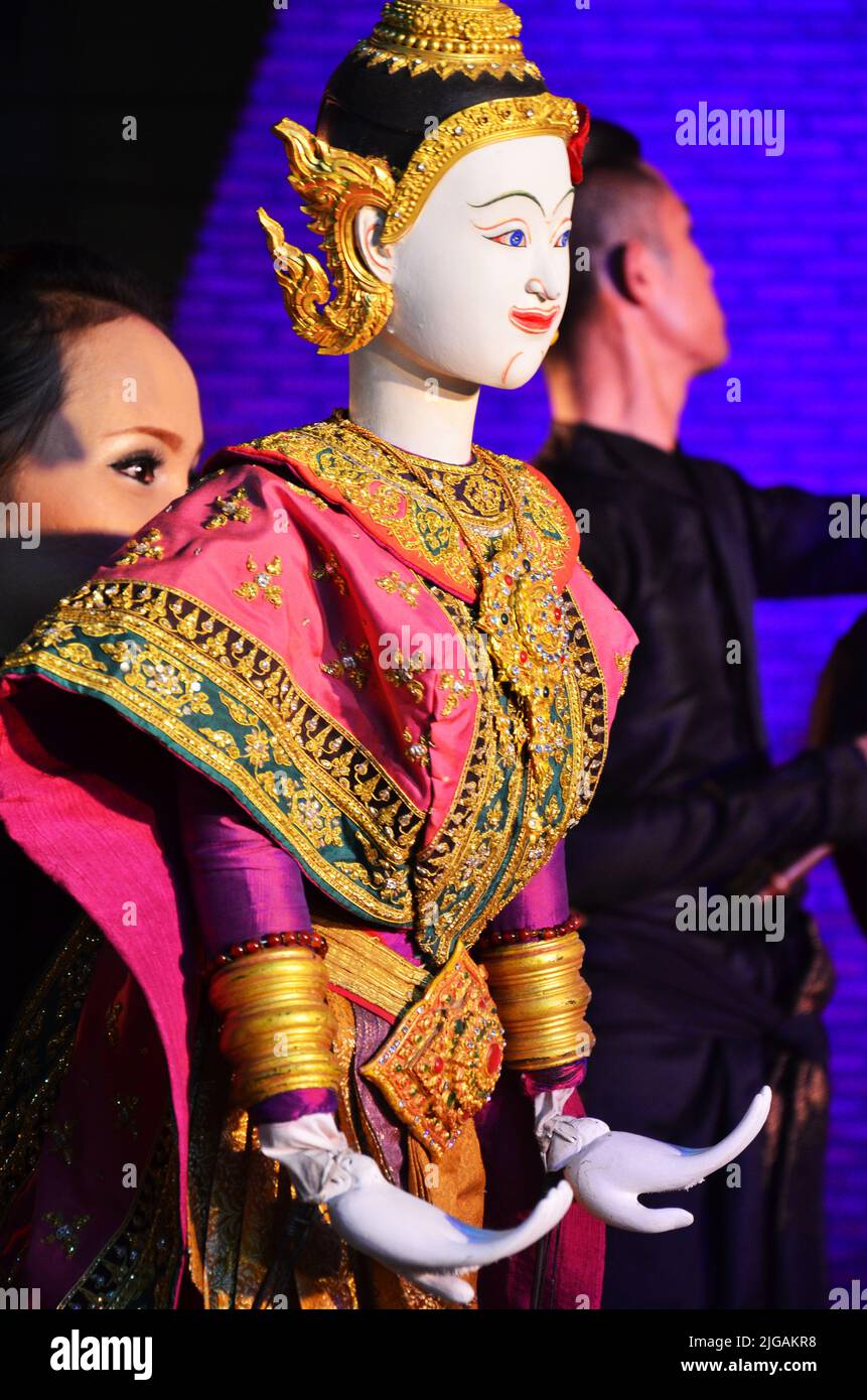 Thai professional puppeteer or Puppet master manipulate playing acting ...