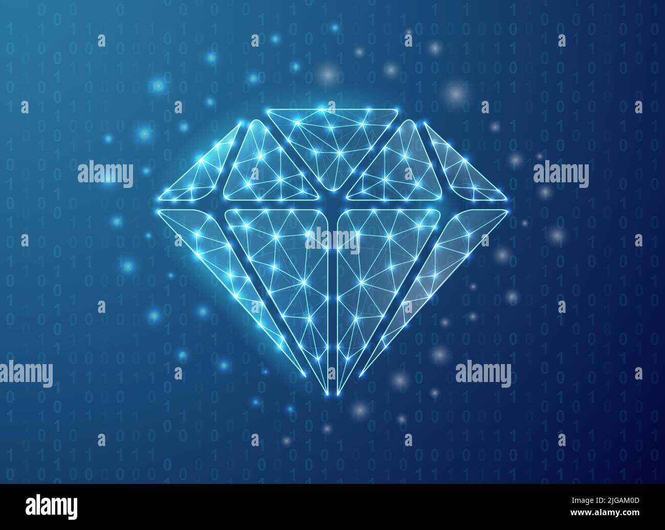 Diamond polygonal symbol with binary code background. Brilliant concept design vector ...