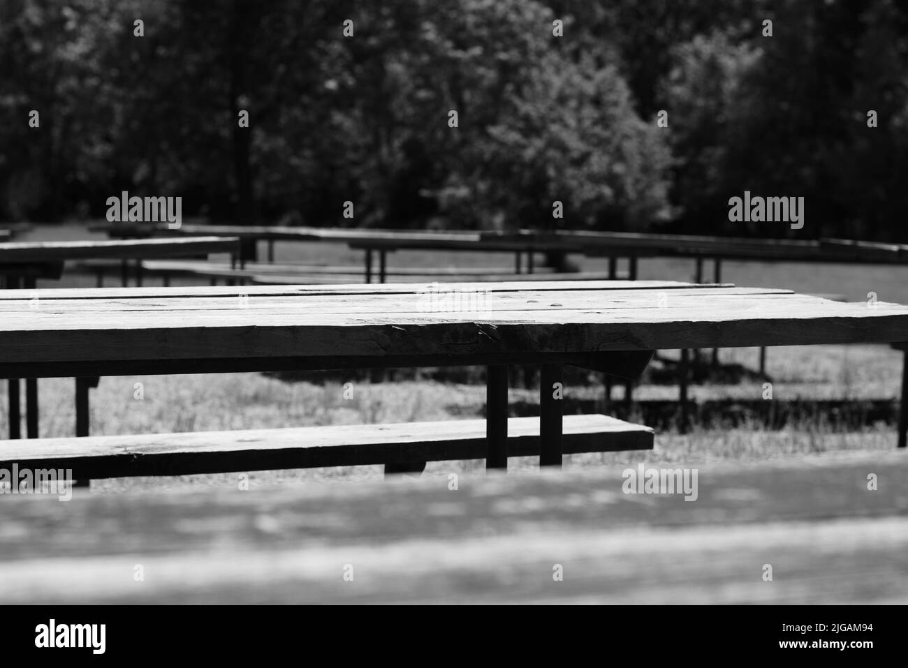 Outside picnic tables Black and White Stock Photos & Images - Alamy