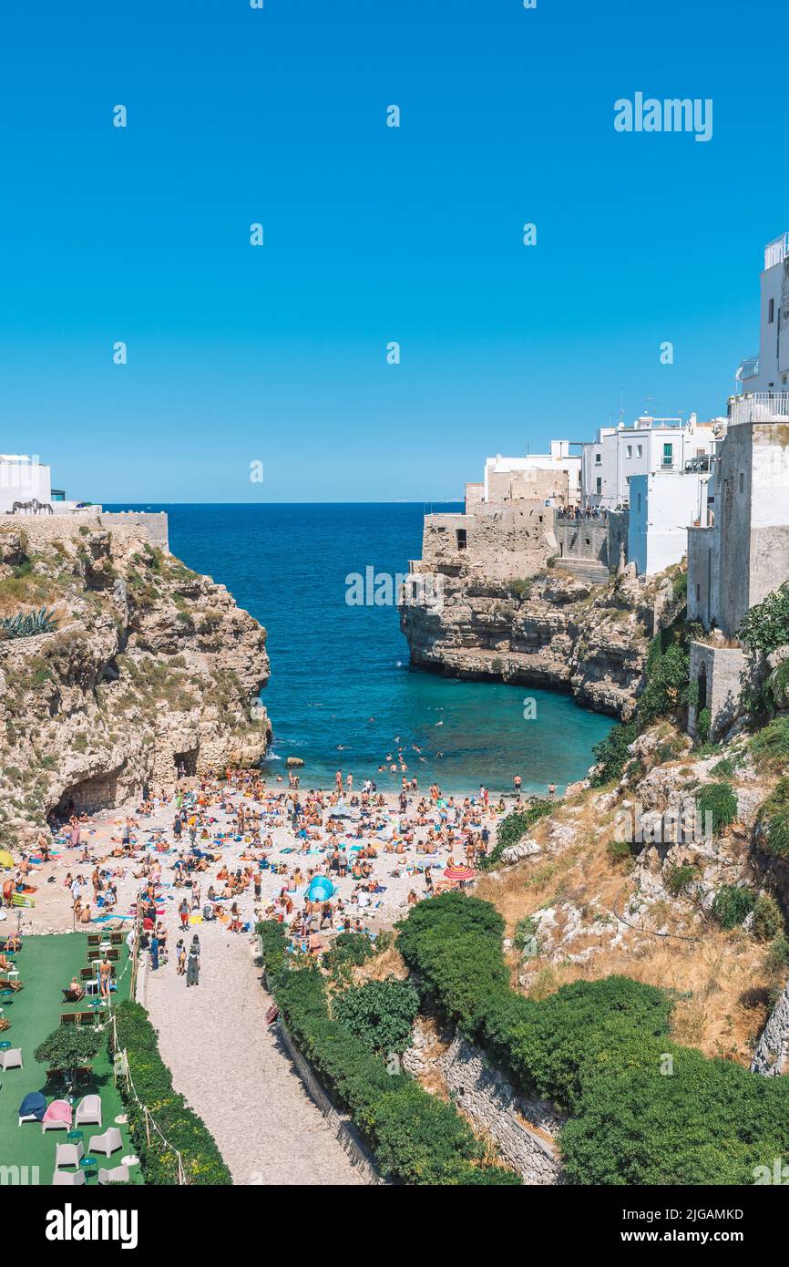 Beautiful aerial view of Polignano a Mare with white stone houses ...
