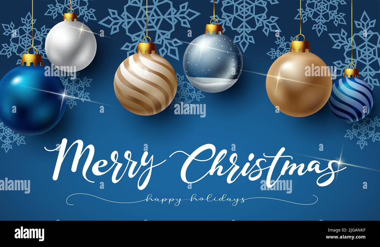 Christmas ball hang vector background design. Merry christmas text with ...