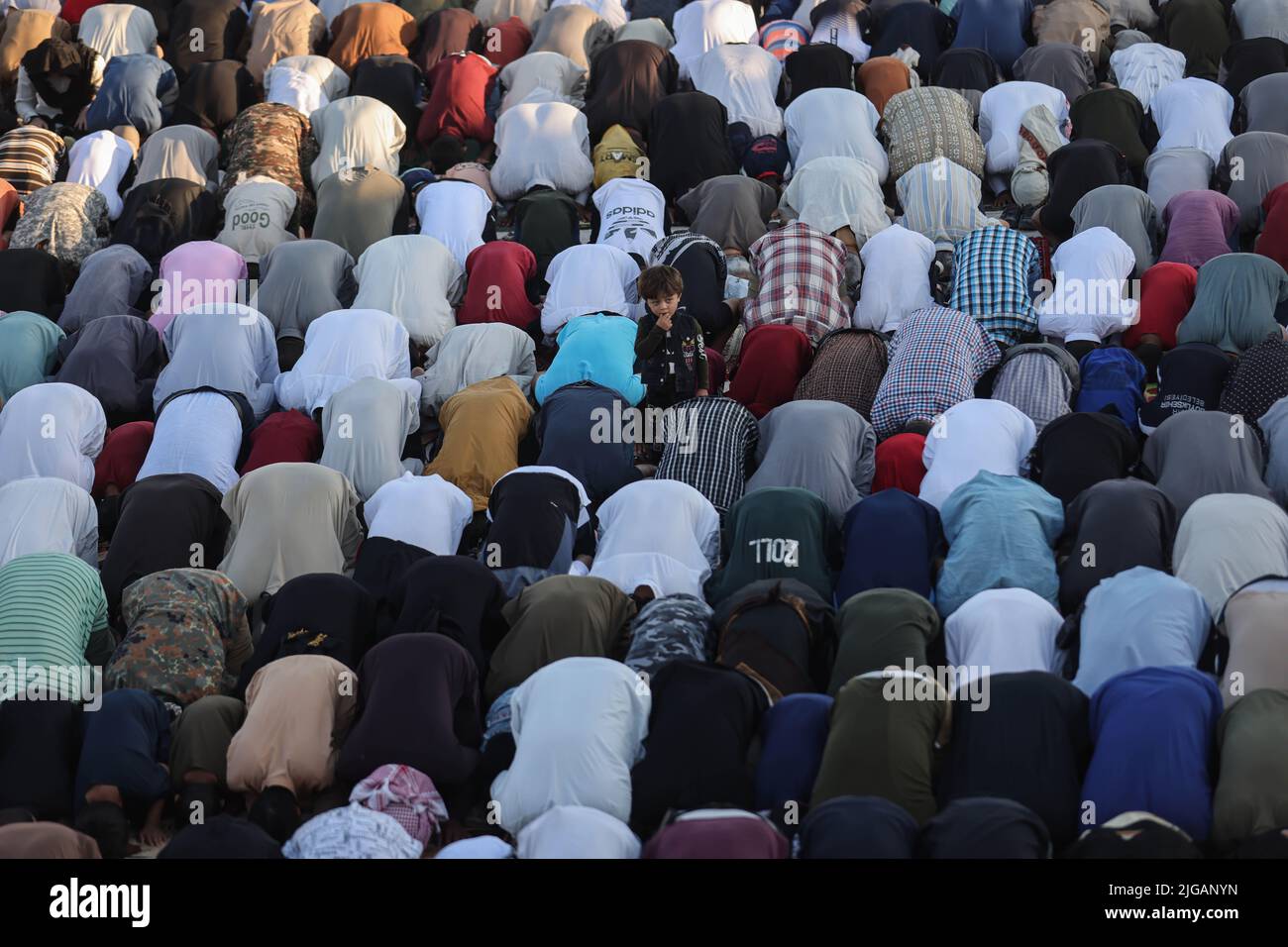Idlib City, Syria. 09th July, 2022. Syrian Muslims perform Eid al-Adha ...