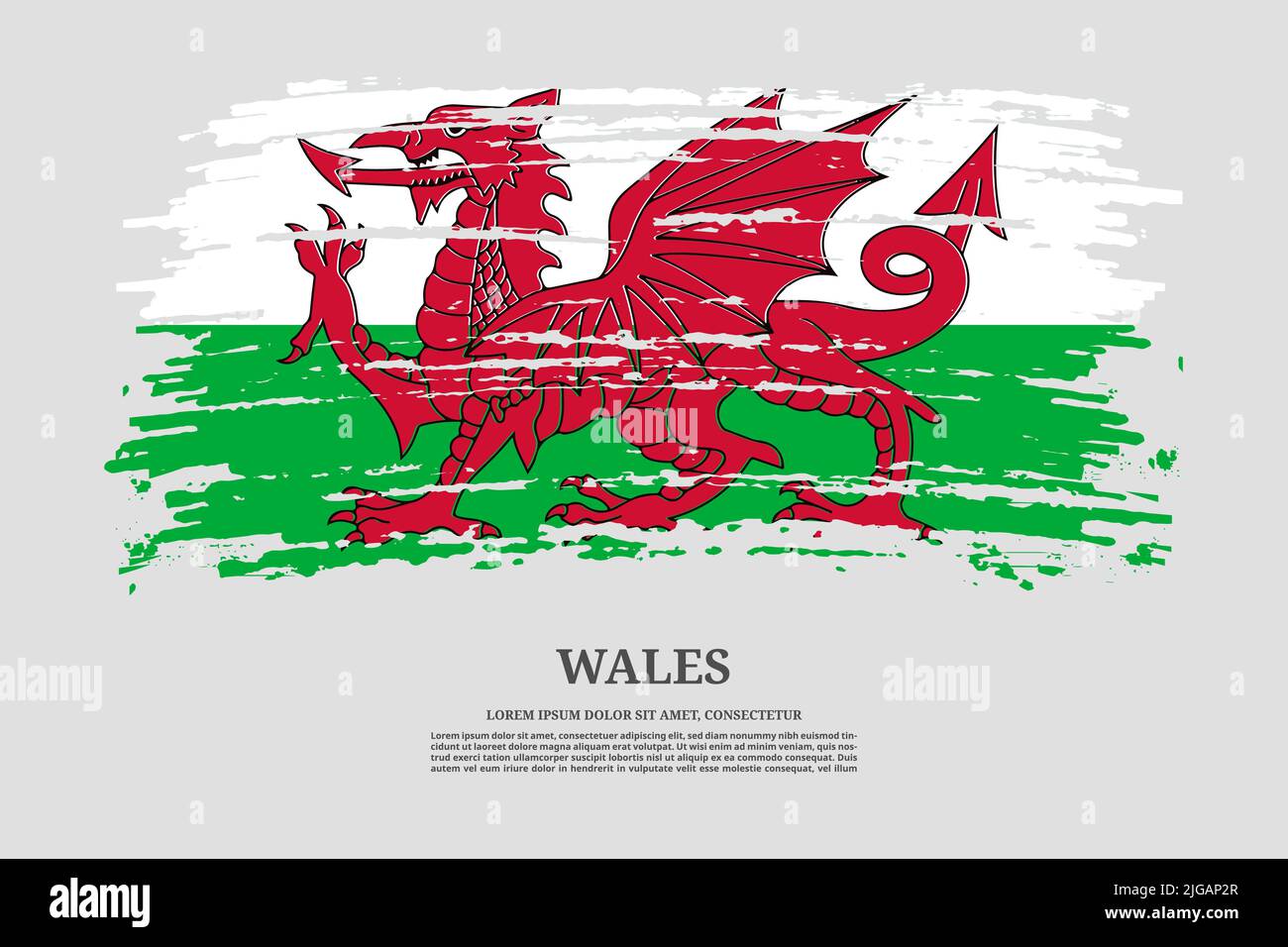 Wales flag with brush stroke effect and information text poster, vector ...