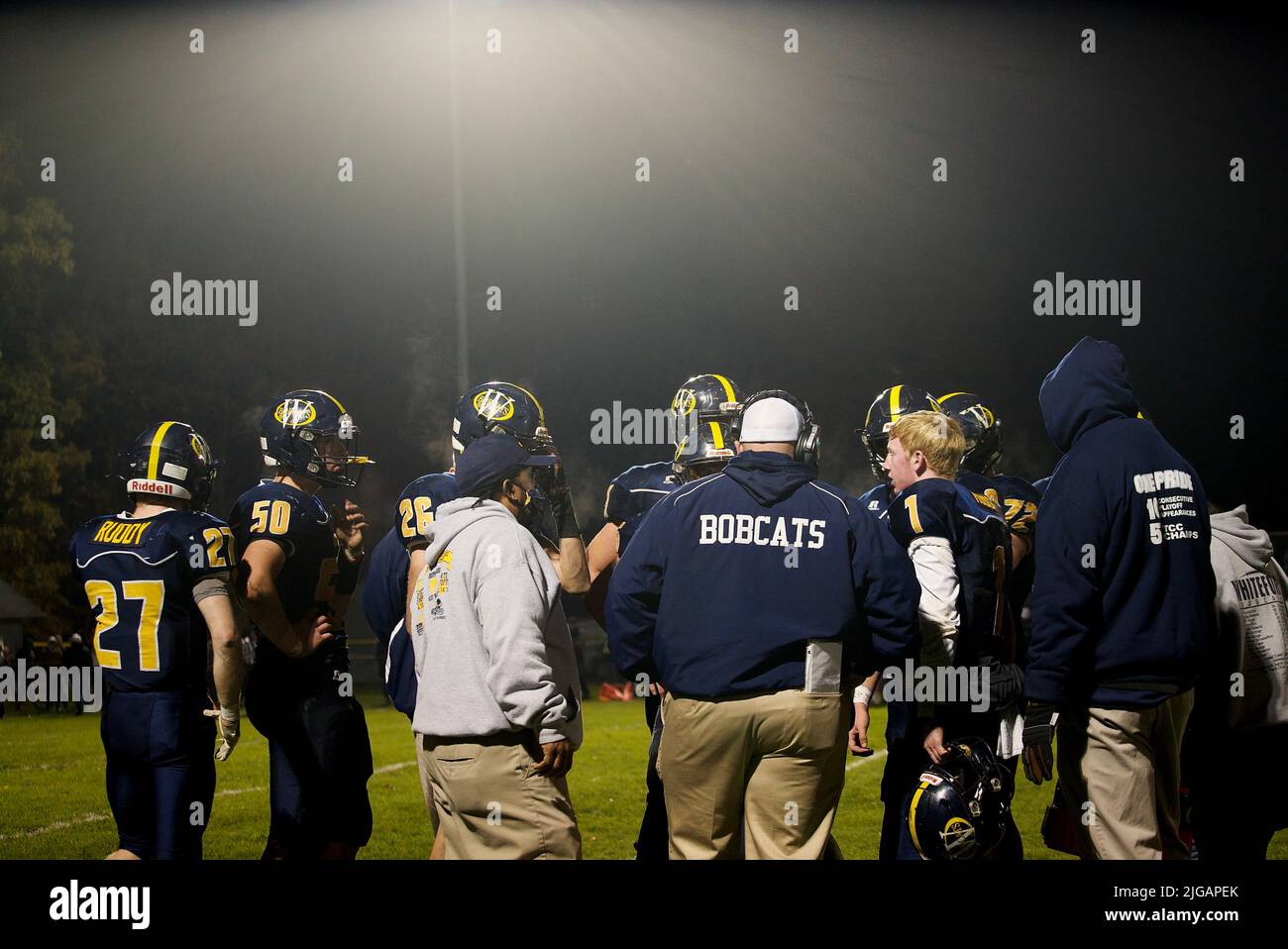 A closeup of the Whiteford Bobcats football team in a huddle on the ...