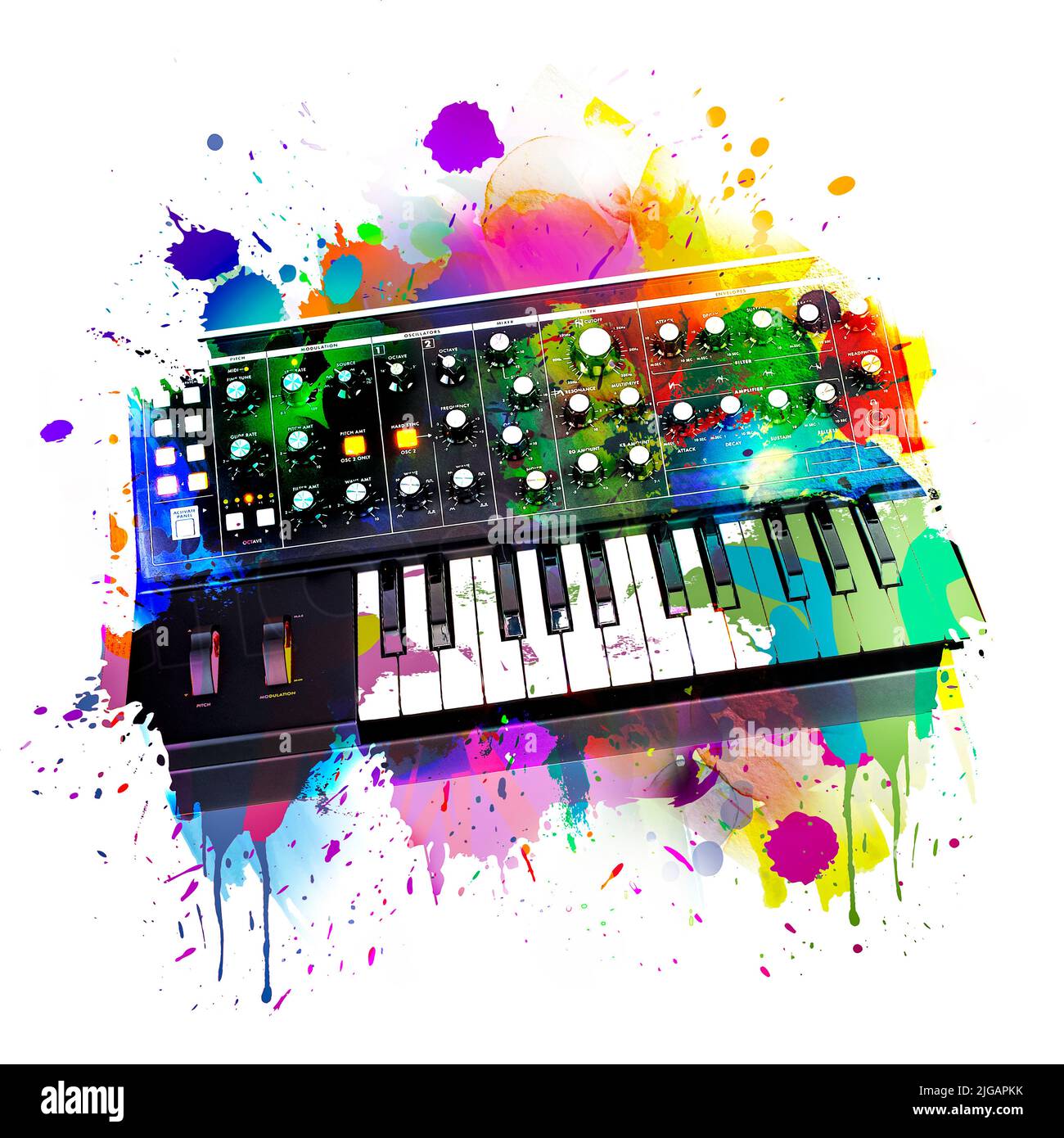 colorful music background with synthesizer, top view Stock Photo - Alamy