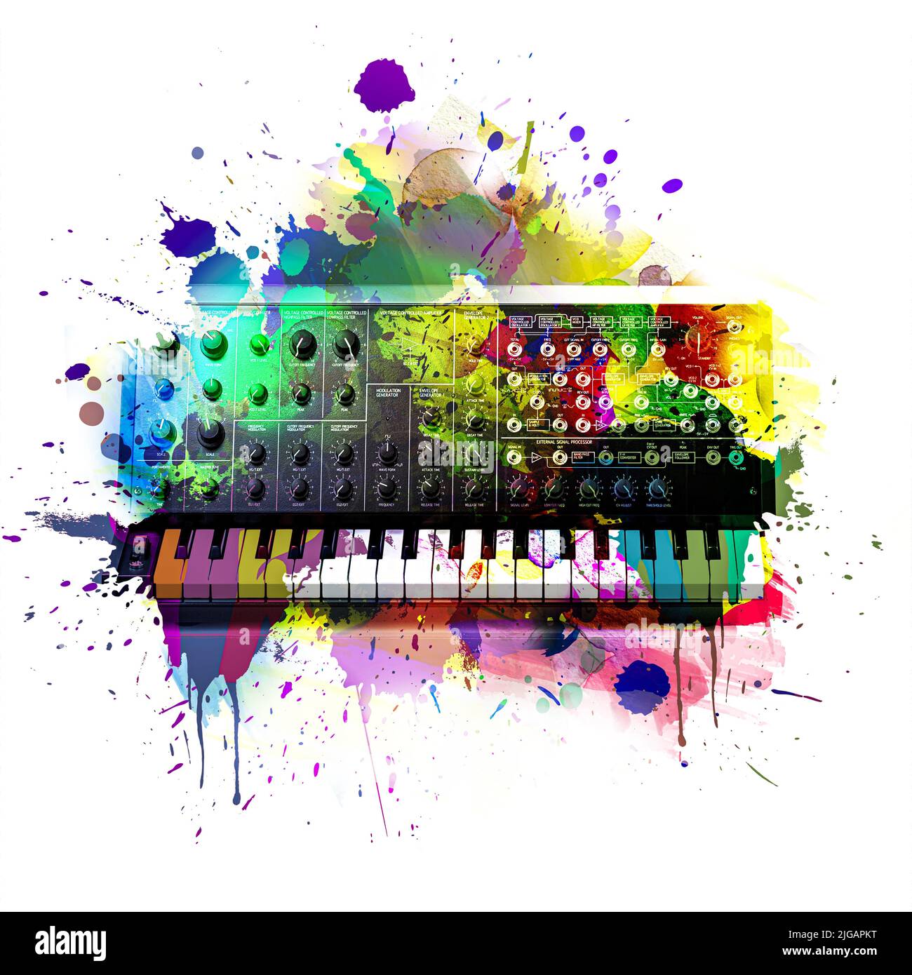 colorful music background with synthesizer, top view Stock Photo - Alamy