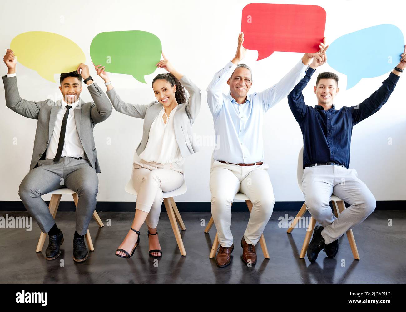 Bubble for your thoughts. a group of businesspeople holding speech ...