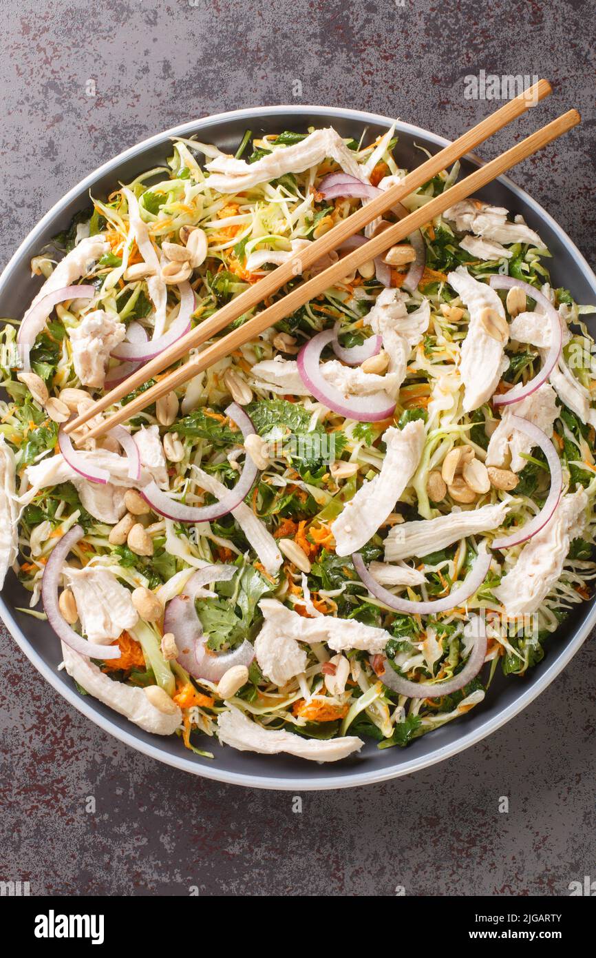 Authentic Vietnamese chicken salad Goi ga close-up in a plate on the ...
