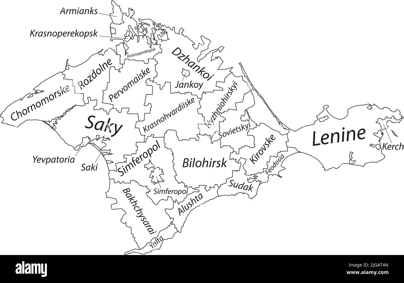 White tagged map of raions and city municipalities of the CRIMEA ...