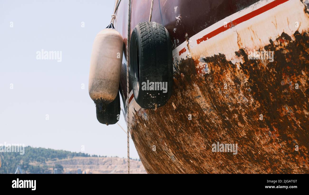 Old fenders on old sailing yacht Stock Photo - Alamy