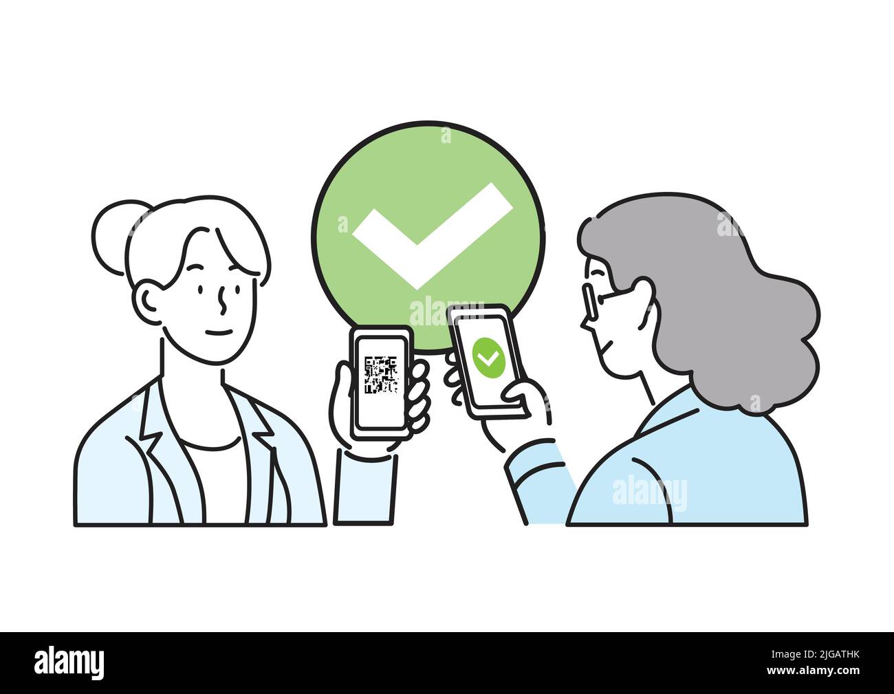 Line icon vector. Woman employee in business suit holding smartphone ...