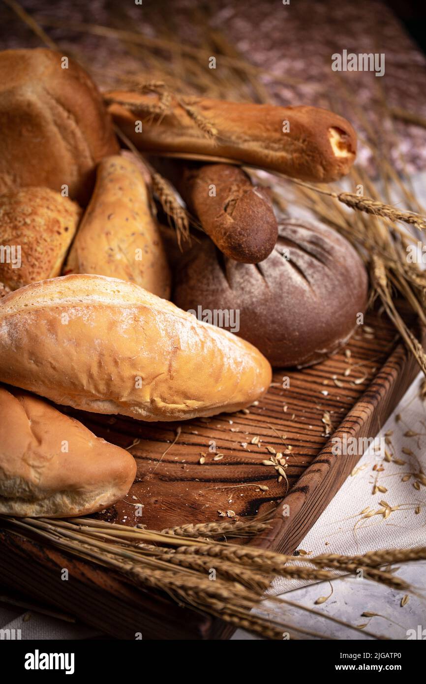 The bread assortment in the bakery. beautiful photos of freshly baked ...