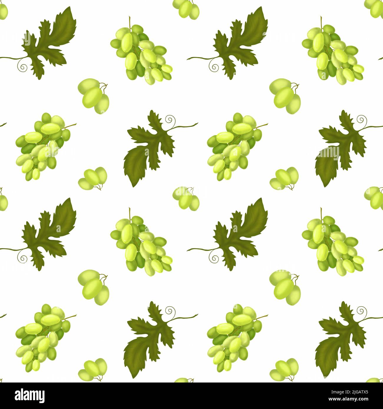 Grape. Seamless Pattern with Bunches of Green Grapes and Leaves. Bright Juicy Grape Berries. The ...
