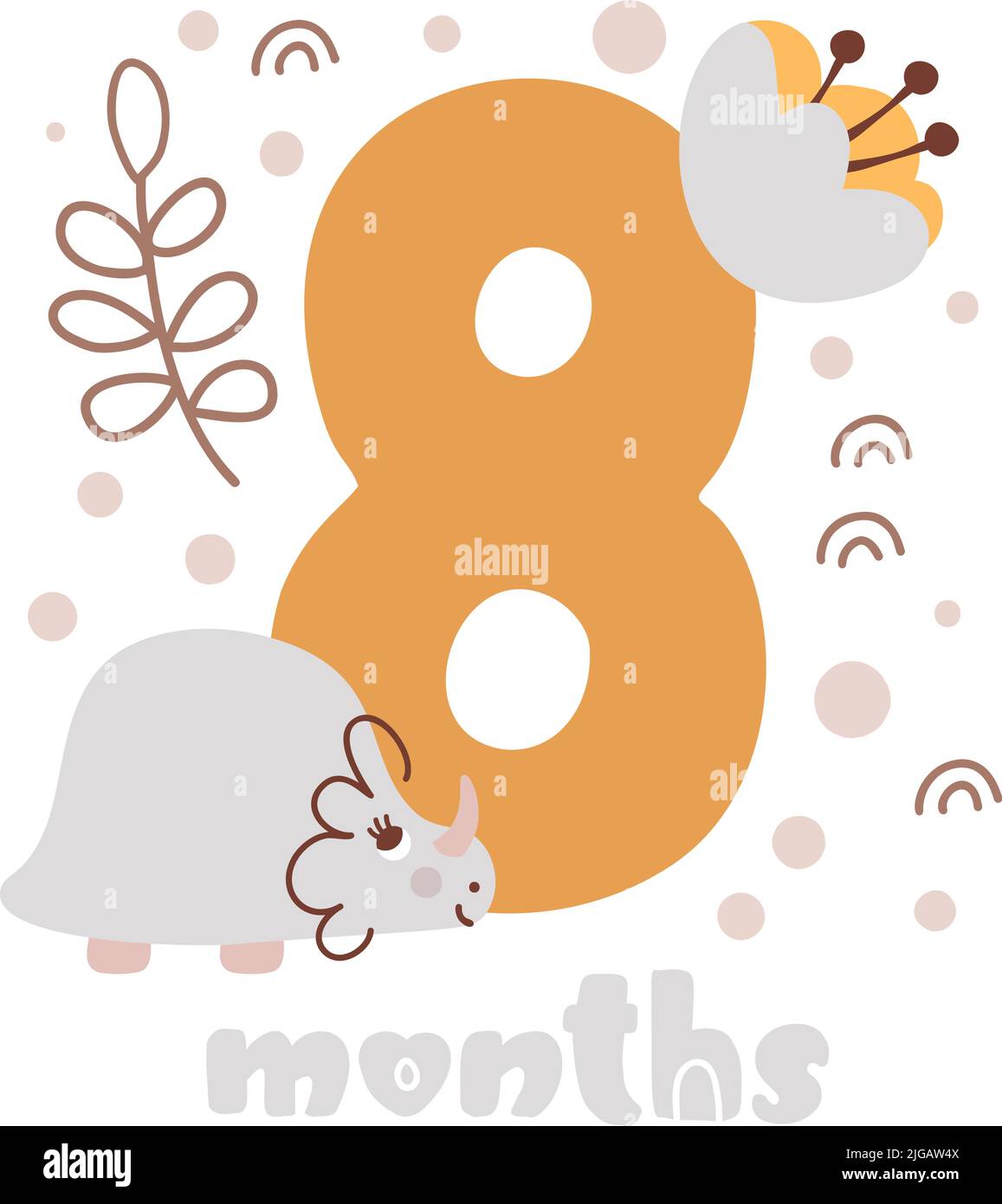 8 eight months anniversary card. Baby shower print with cute animal ...